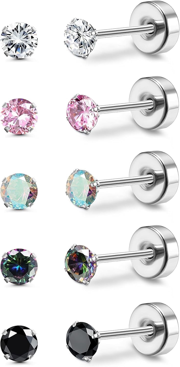 DTTRTHD, Titanium Earrings, 5 Pairs, Hypoallergenic for Sensitive Ears ...