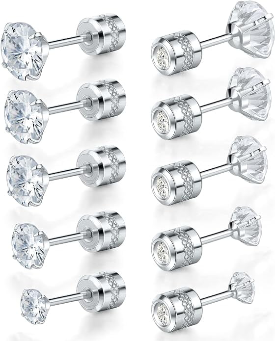 Customer reviews for 5 Pairs Titanium Screw Back Stud Earrings Set for ...