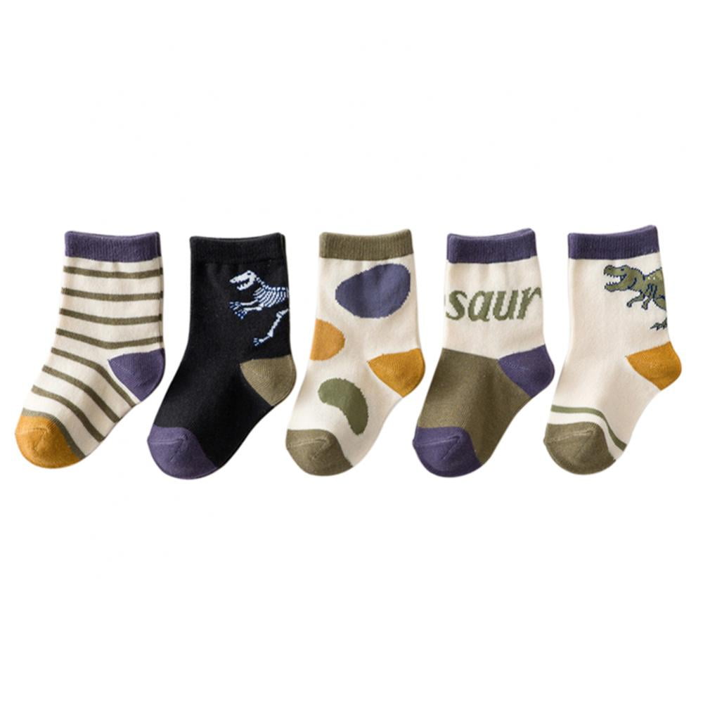 5 Pairs Toddler Cartoon Dinosaur Cotton Crew Socks for Kids Boys Girls ...