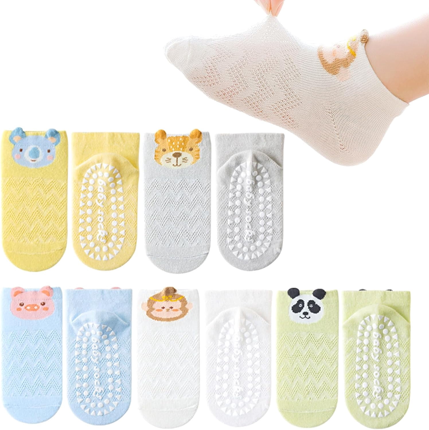 5 Pairs Toddler Socks Non Slip Grip Baby Socks for Boys Girls Kids Cute ...