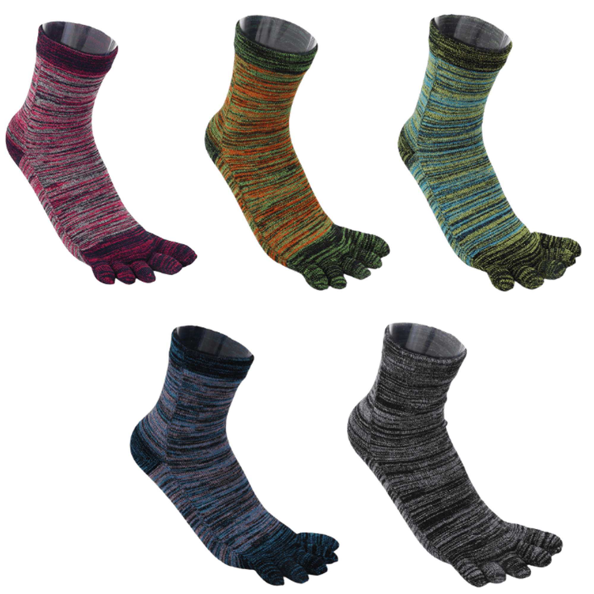 5 Pairs Toe Socks Mens Five Finger Striped Sock Running Athletic Cotton ...