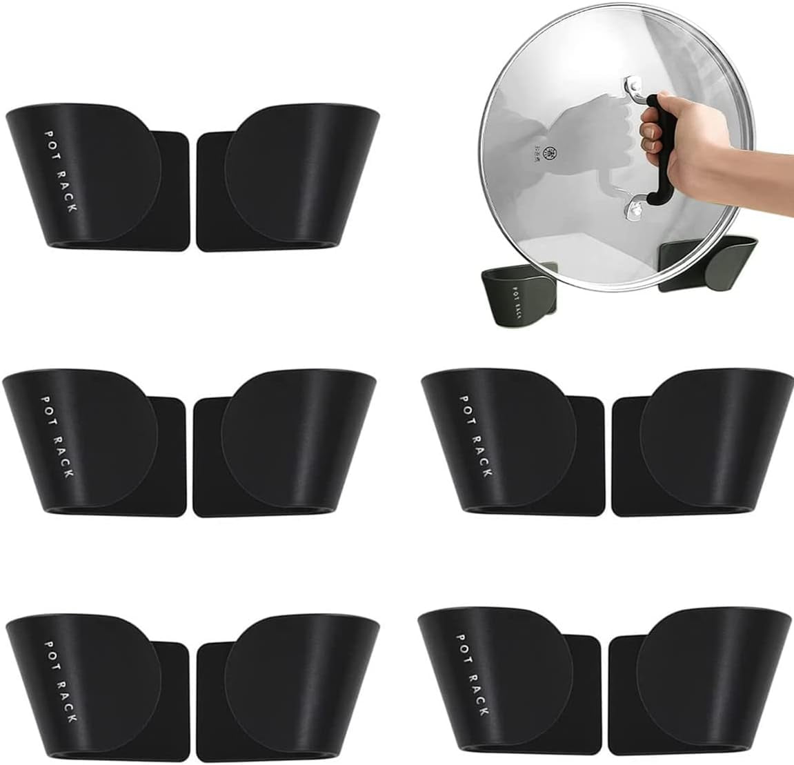 5 Pairs Wall Mount Pot Lid Organizers, Adjustable Pot Lid Holder ...