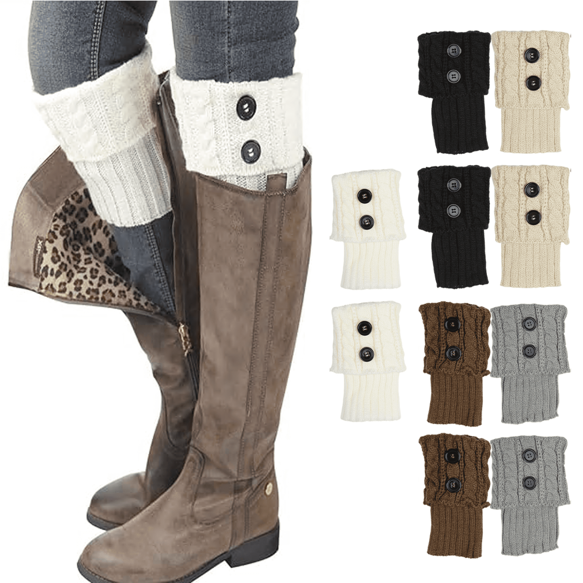 5 Pairs Winter Warm Boot Cuffs, Crochet Knitted Boot Cuffs Short Leg ...