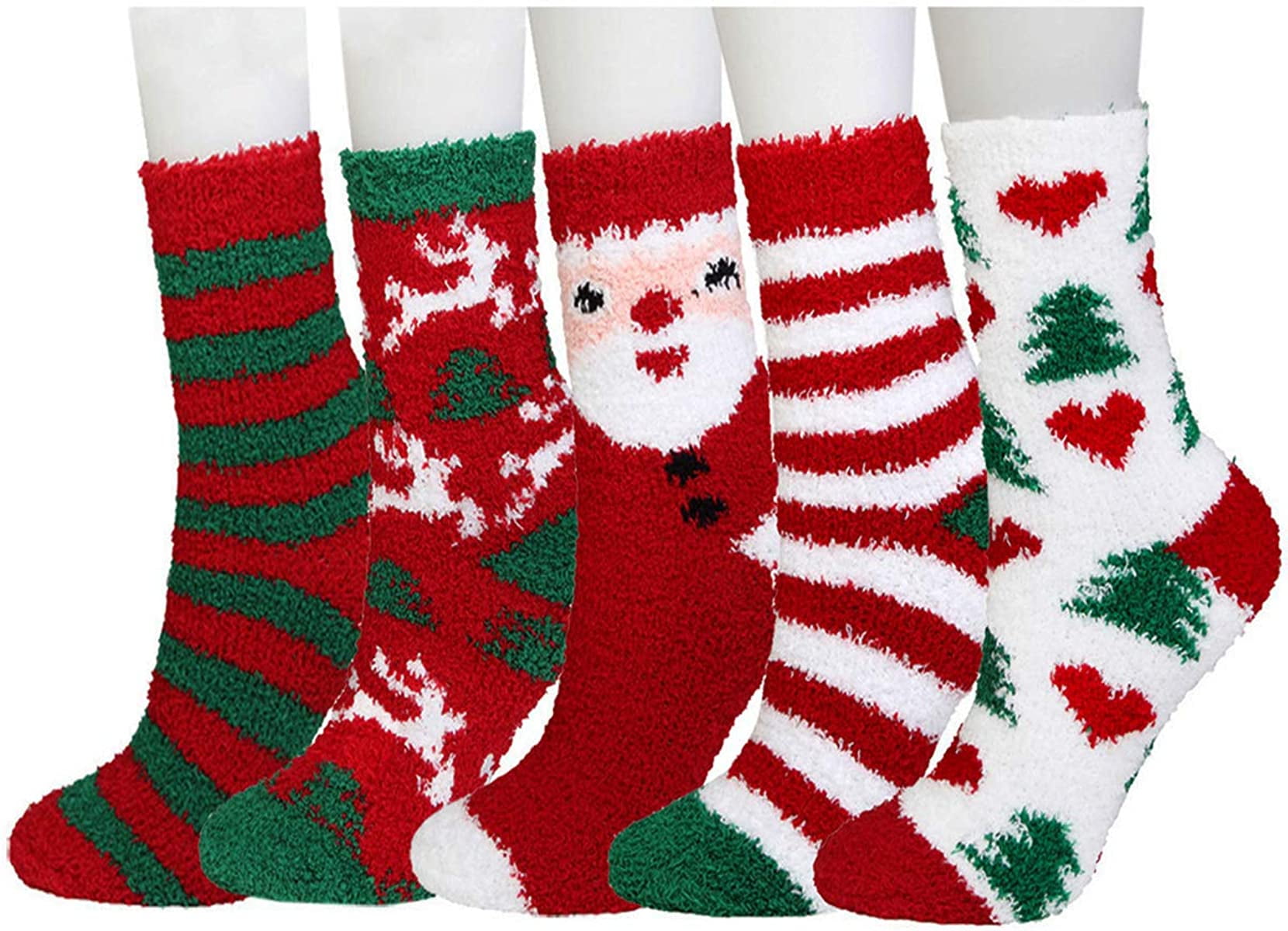 5 Pairs Women Christmas Fuzzy Socks Winter Holiday Warm Socks Plush ...