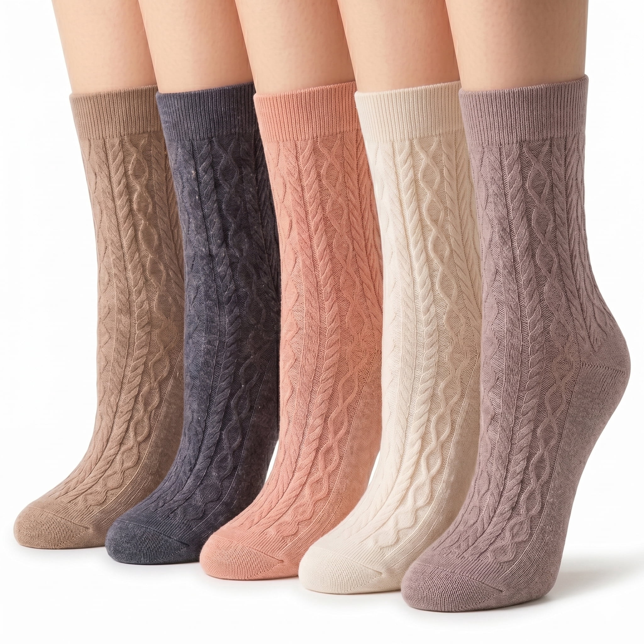 5 Pairs Women Diamond Knit Crew Socks Assorted Colors Mid Calf Boots ...
