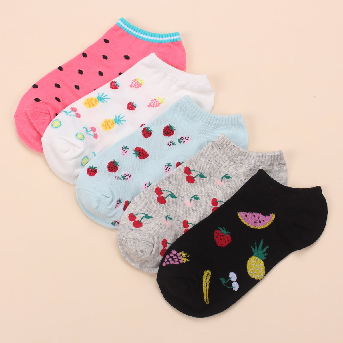 5 Pairs Women Girls Cute Cartoon Cotton Socks Short Summer Ankle Socks ...