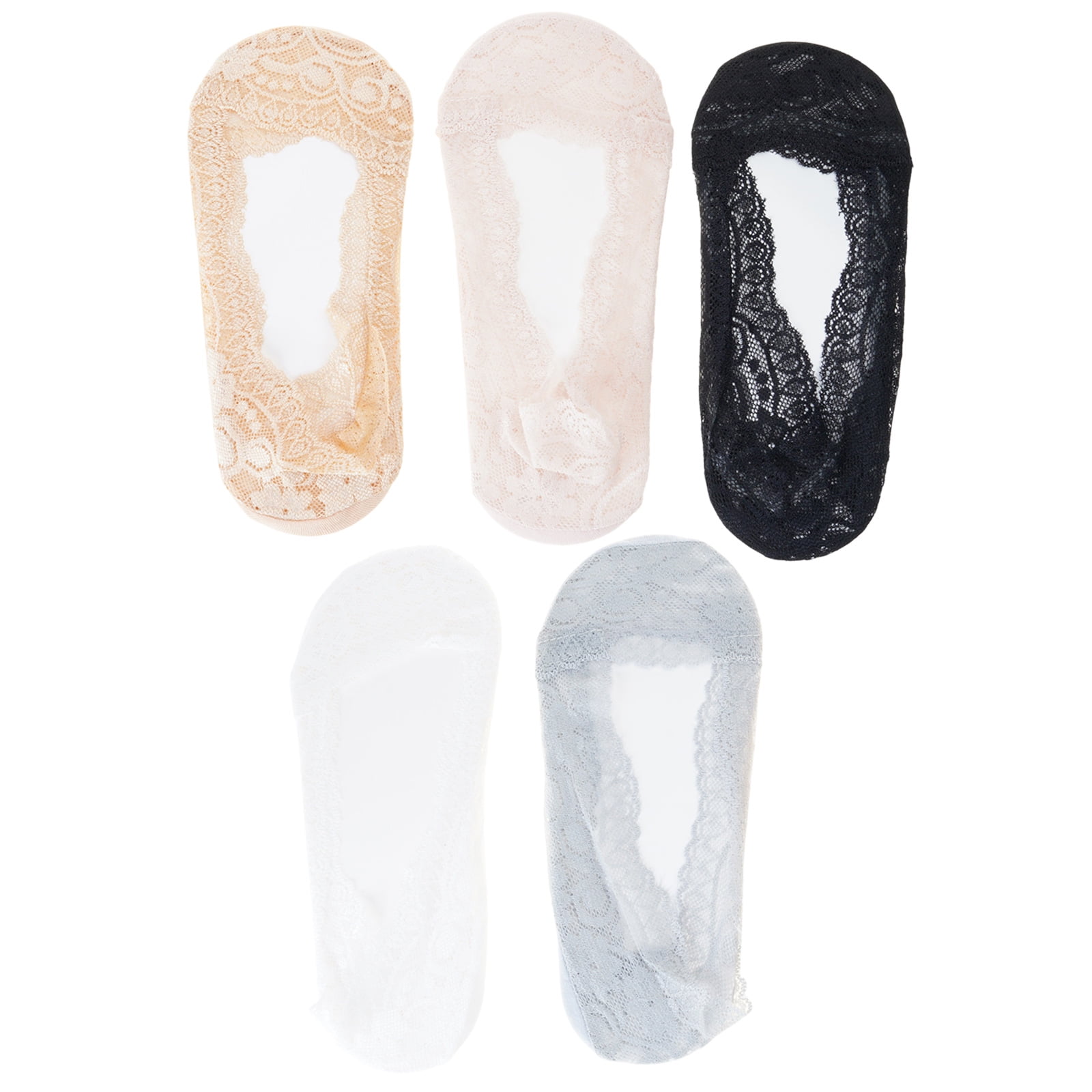 5 Pairs Women Ice Silk Invisible Ankle Socks Breathable Flower Lace ...
