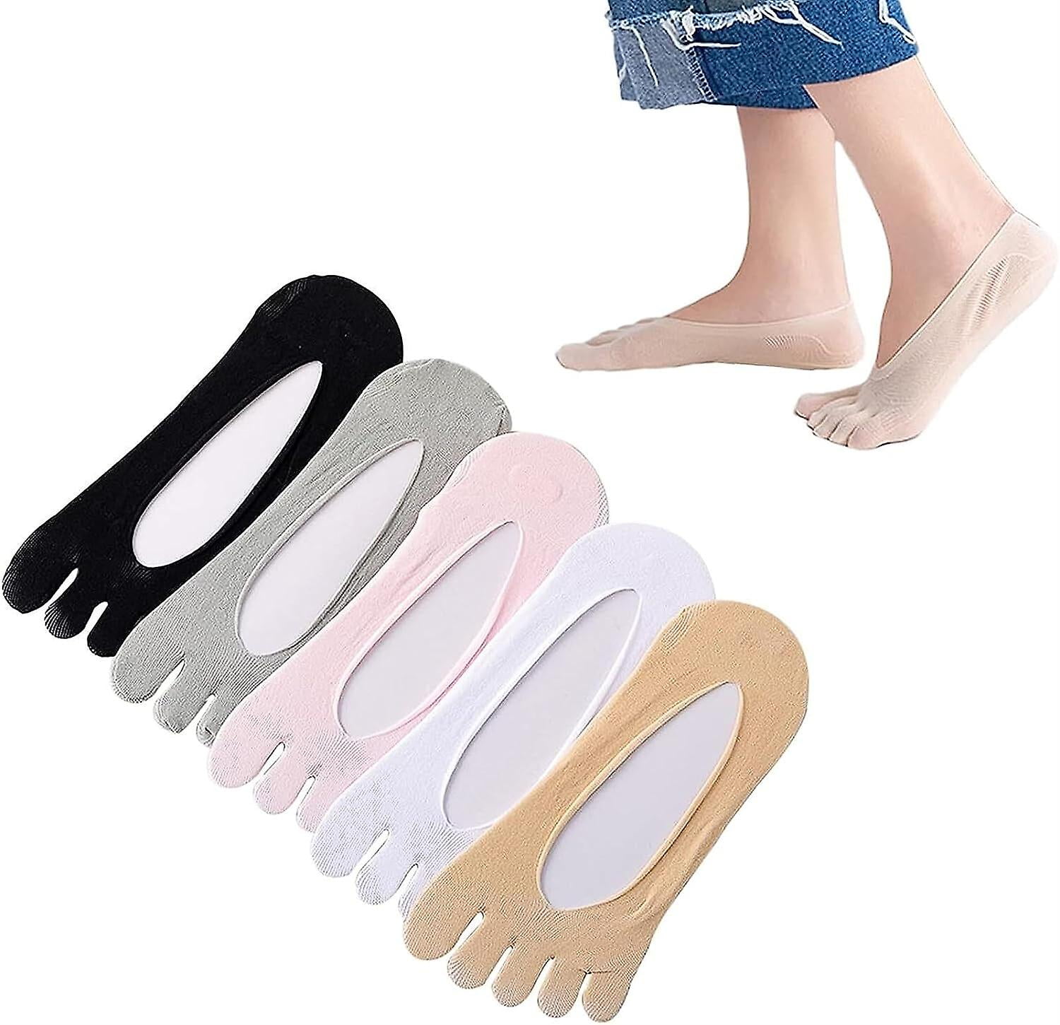 5 Pairs Women Toe Socks Five Finger Socks Soft And Breathable Low Cut ...