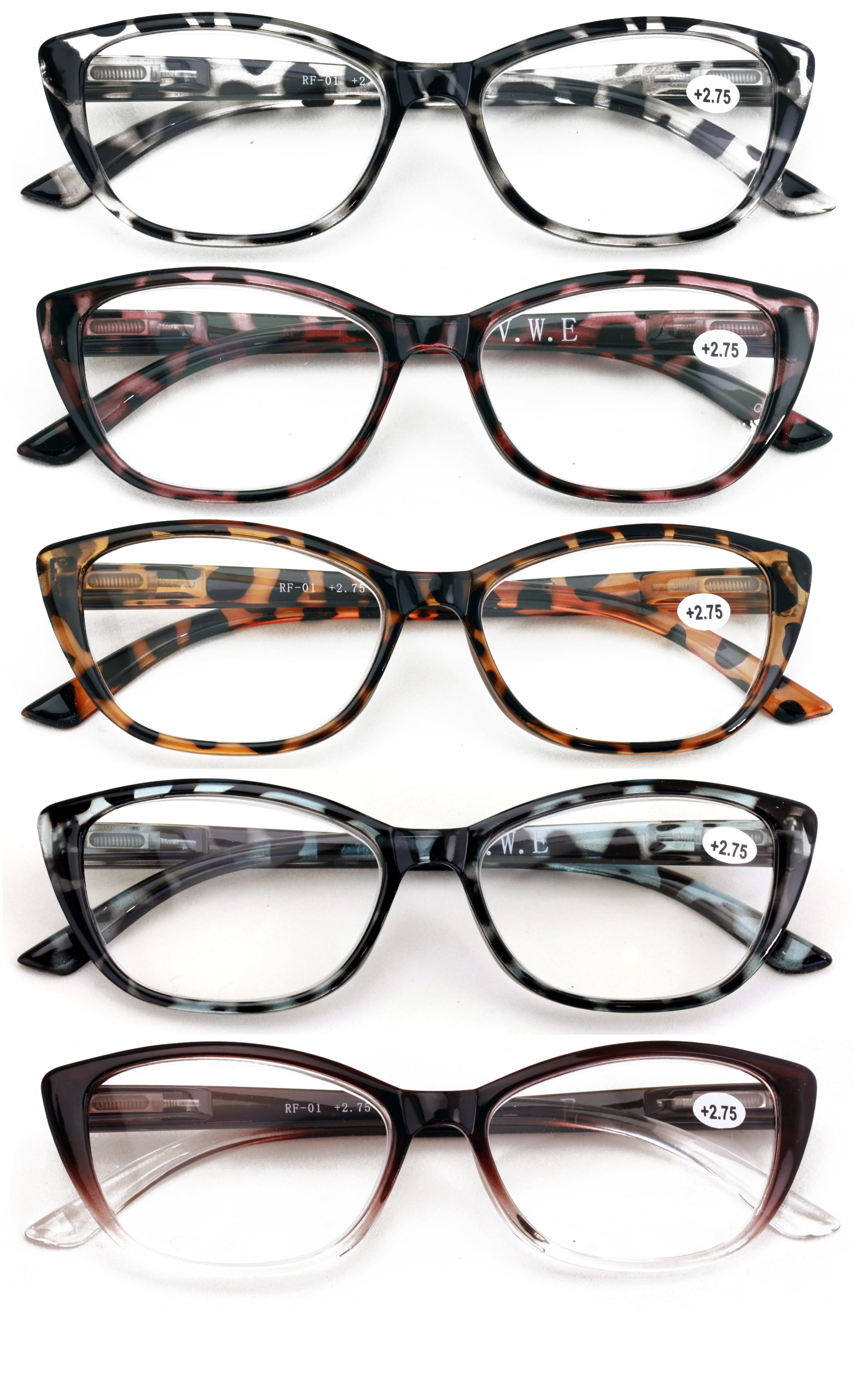 5 Pairs Women’s Fashion Cat-Eye Leopard Reading Glasses – Lightweight ...