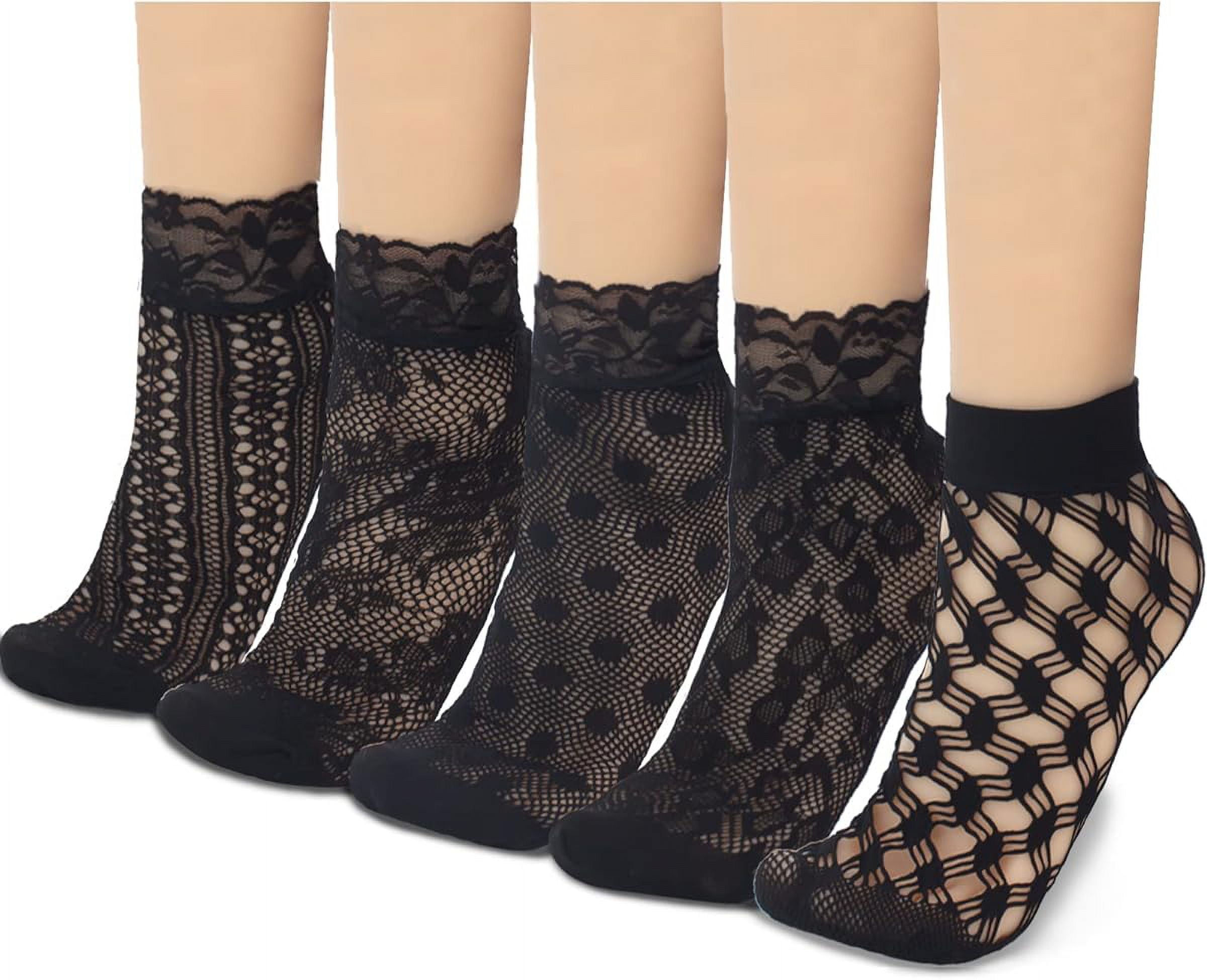 5 Pairs Women's Lace Ankle Socks Mesh Lace Fishnet Ankle Socks for ...