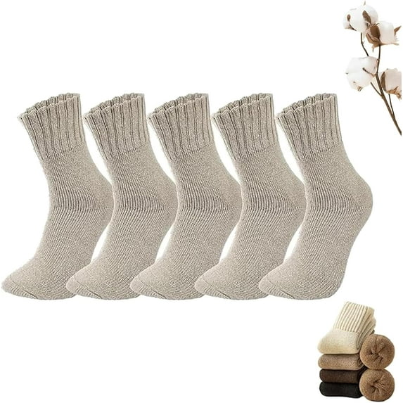5 Pairs Women's Solid Mid-Calf Socks, Winter Thicker Knit Cotton Socks, Soft Retro Scrunch Warm ...
