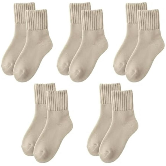 5 Pairs Women's Solid Mid-calf Socks, 2026 New Fall Cozy Fuzzy Socks ...