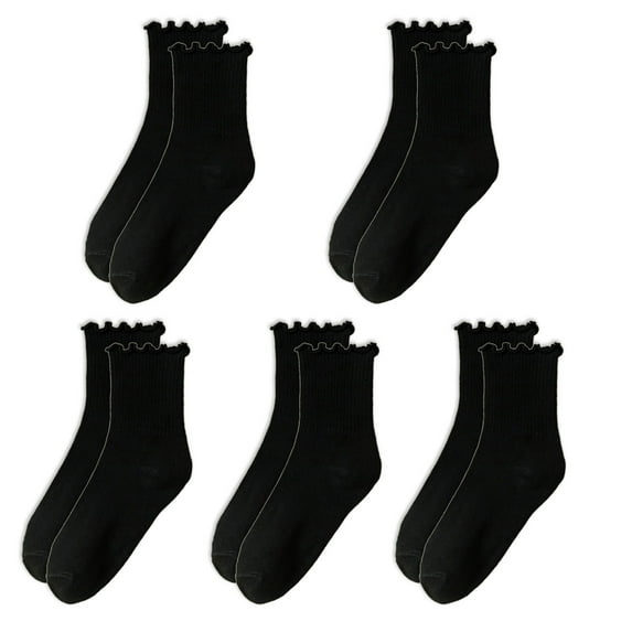 5 Pairs Womens Fashionable Ruffle Cuffs Dress Socks Cotton Blend Ribbed ...