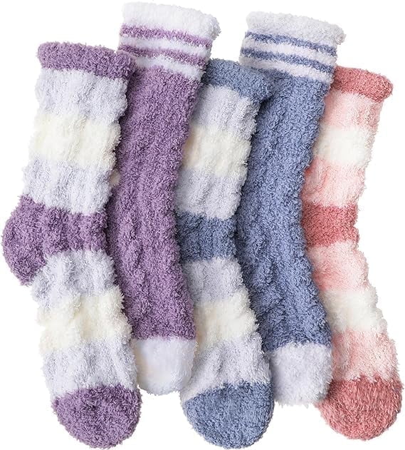 5 Pairs Womens Fuzzy Socks Fleece Fluffy Cabin Plush Slipper Warm Soft ...