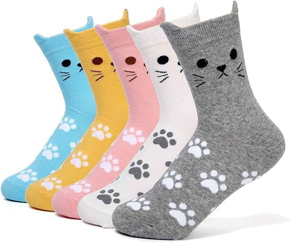 5 Pairs Womens Grils Cute Animal Socks, Dog Cat Socks, Novelty Funny ...
