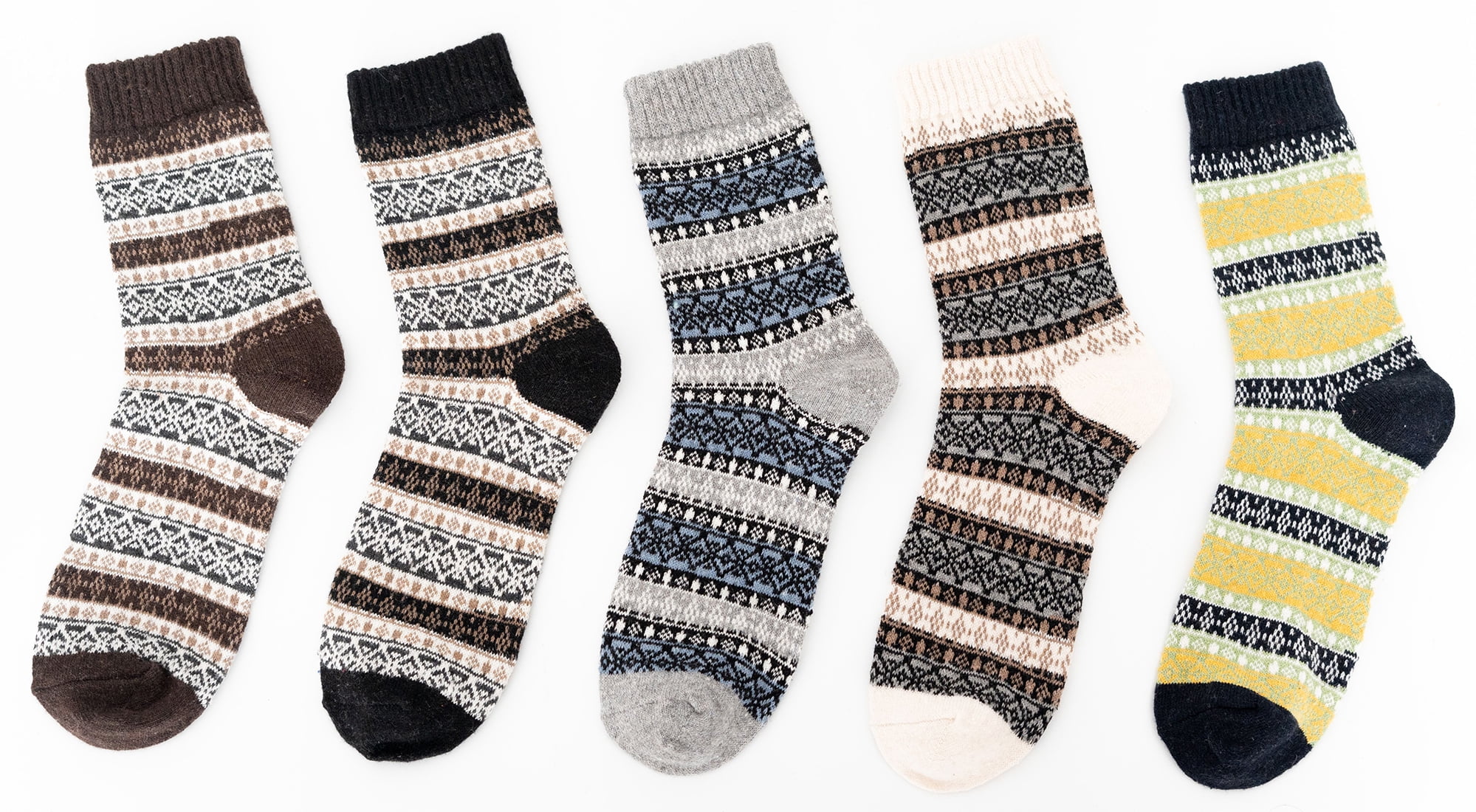 5 Pairs Womens Multicolor Fashion Warm Wool Cotton Thick Winter Crew