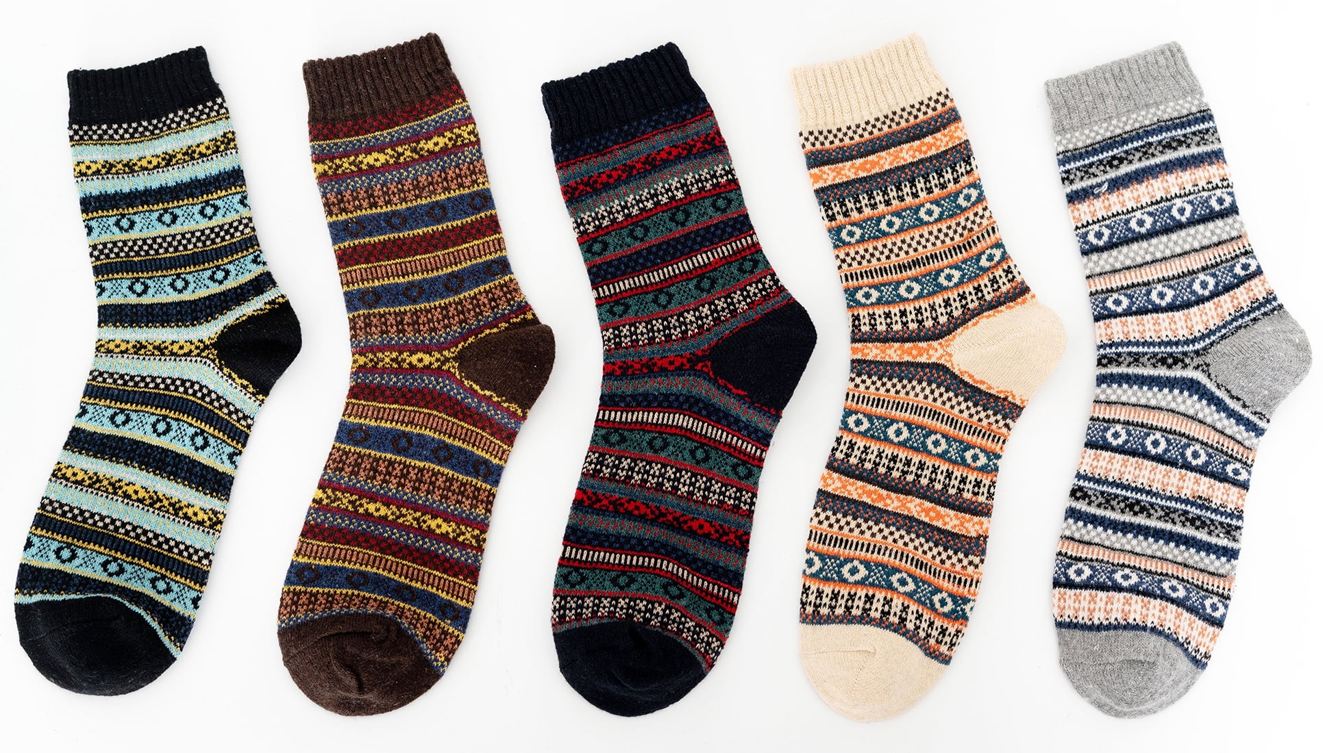 5 Pairs Womens Multicolor Fashion Warm Wool Cotton Thick Winter Crew