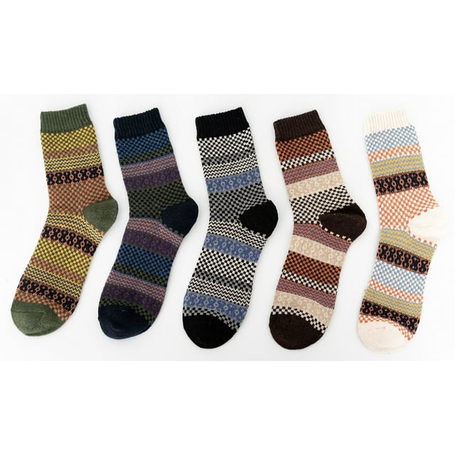 5 Pairs Womens Multicolor Fashion Warm Wool Cotton Thick Winter Crew