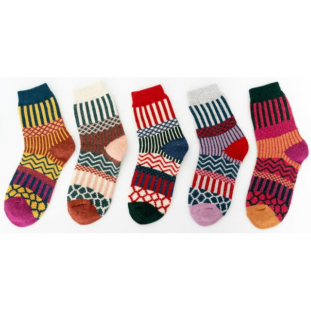5 Pairs Womens Multicolor Fashion Warm Wool Cotton Thick Winter Crew ...