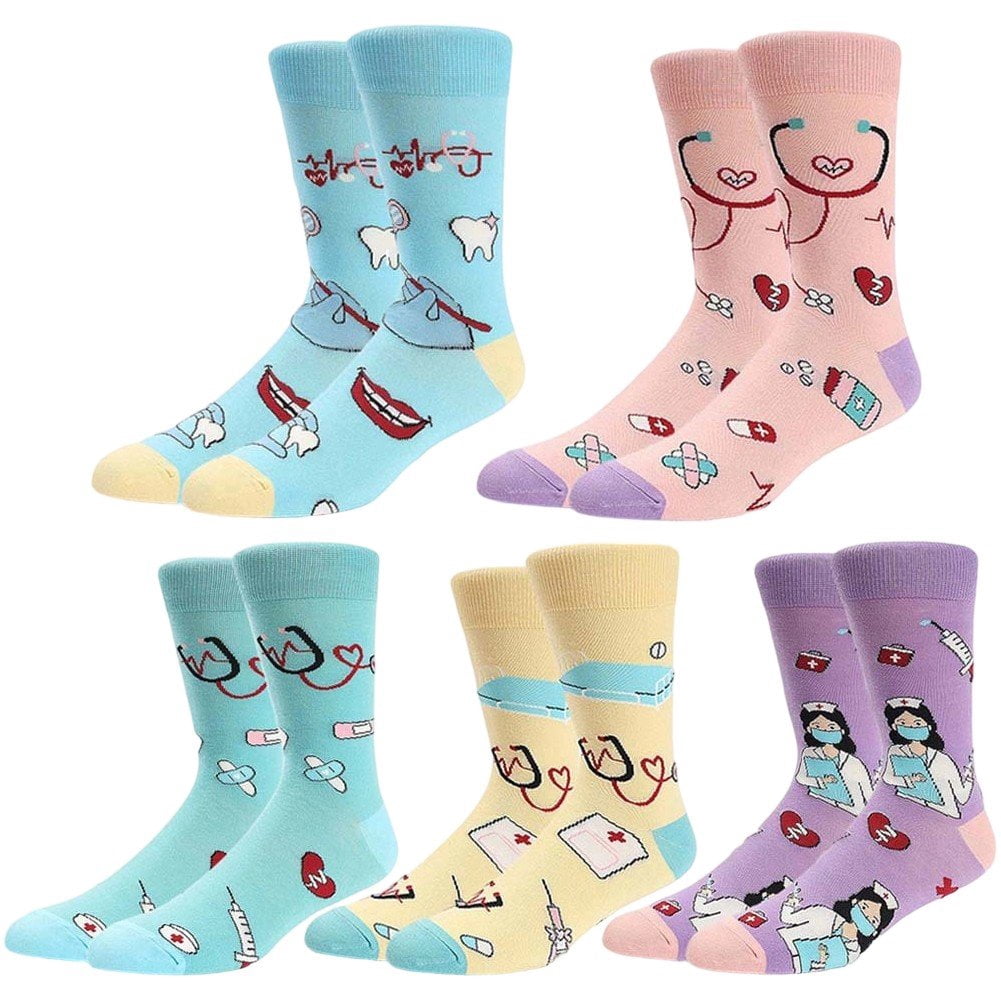 5 Pairs Womens Nurse Socks Funny Doctor Nursing Socks Medical Assistant ...