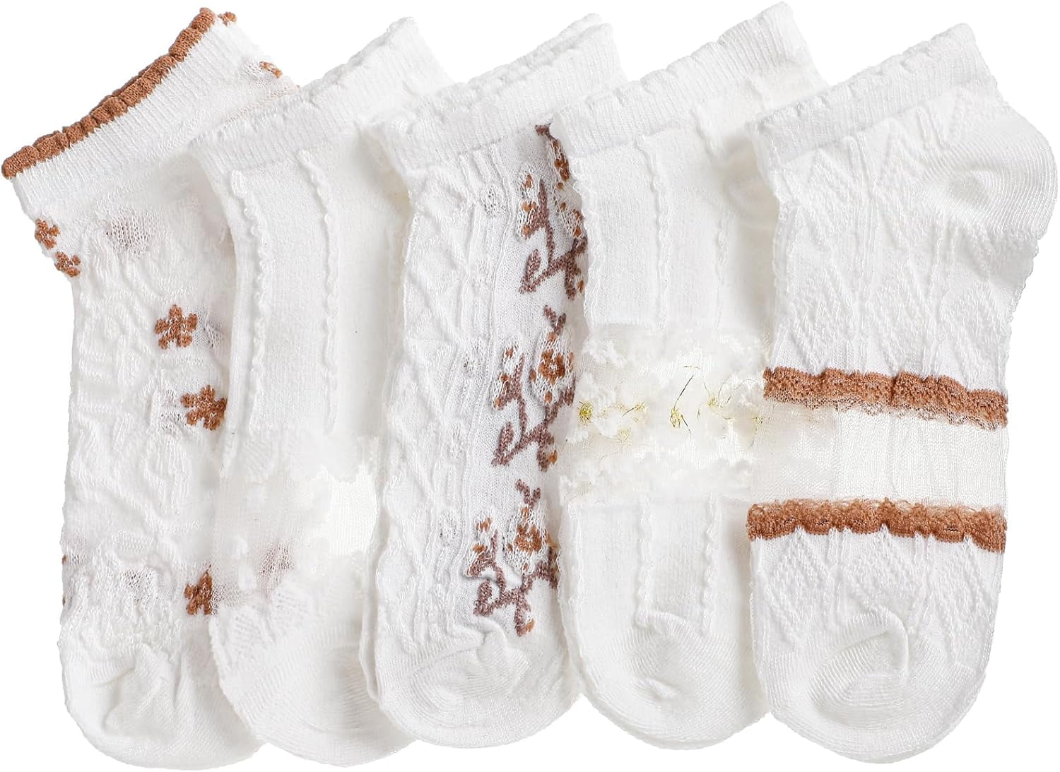 5 Pairs Womens Ruffle Ankle Socks Cute Lace Frilly Stocking Summer ...