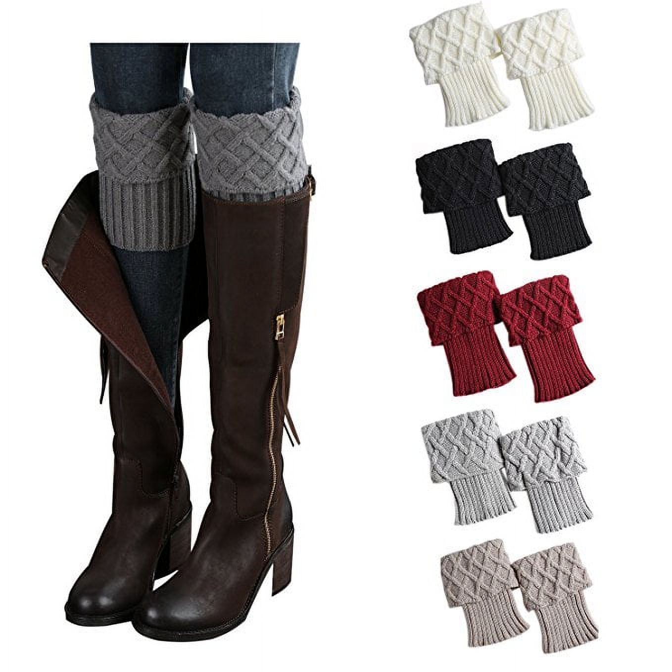 5 Pairs Womens Short Boots Socks Crochet Knitted Boot Cuffs Leg Warmers ...