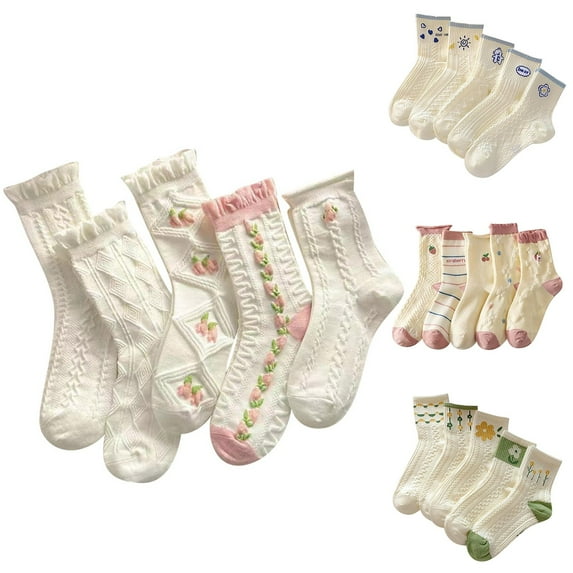 5 Pairs Womens White Lace Ruffle Ankle Casual Breathable Floral Socks ...