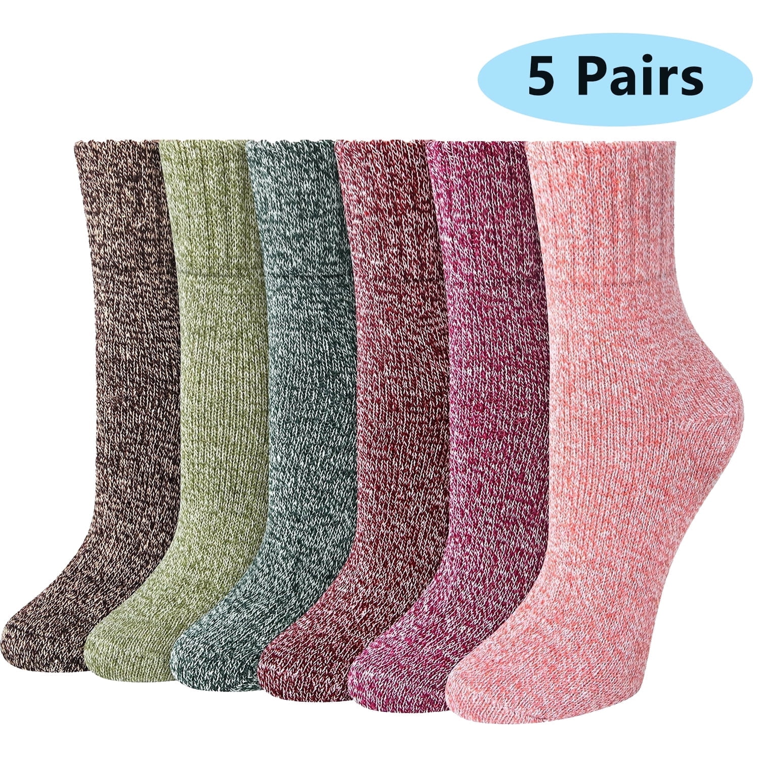 5 Pairs Womens Wool Socks Winter Warm Hiking Socks Casual Calf Athletic ...
