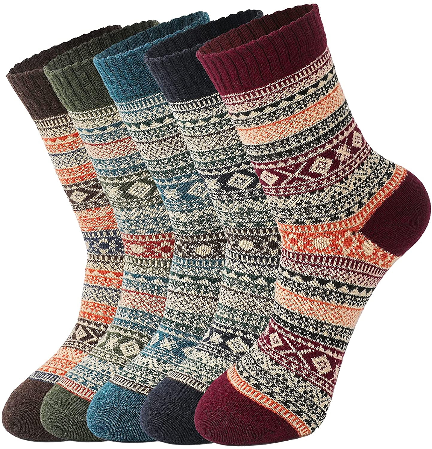 5 Pairs Womens Wool Socks - Winter Warm Wool Socks Thick Knit Socks ...