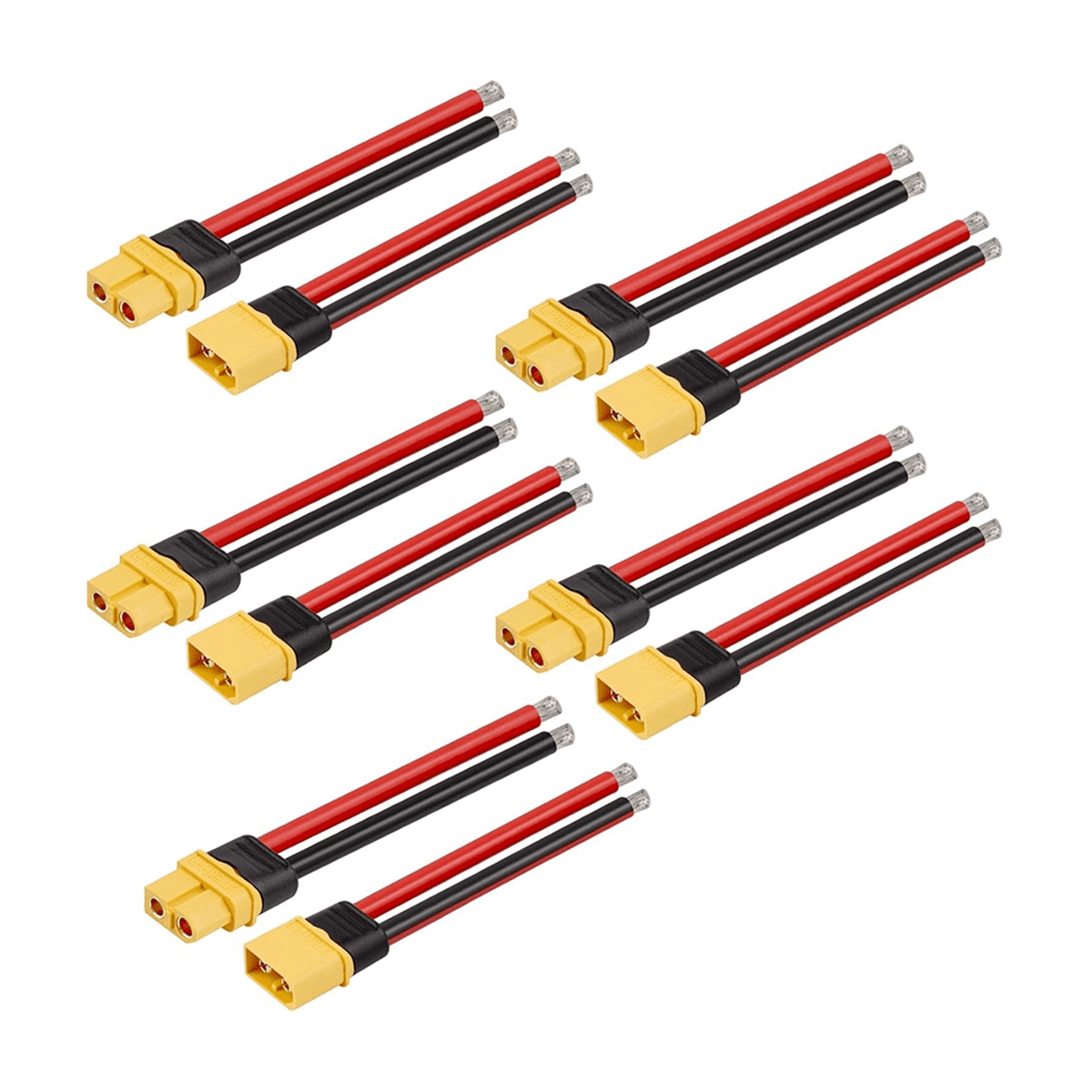 5 Pairs XT60 Plug Female and Male Connector with 100mm 10AWG Silicon Wire for RC Lipo Battery ...