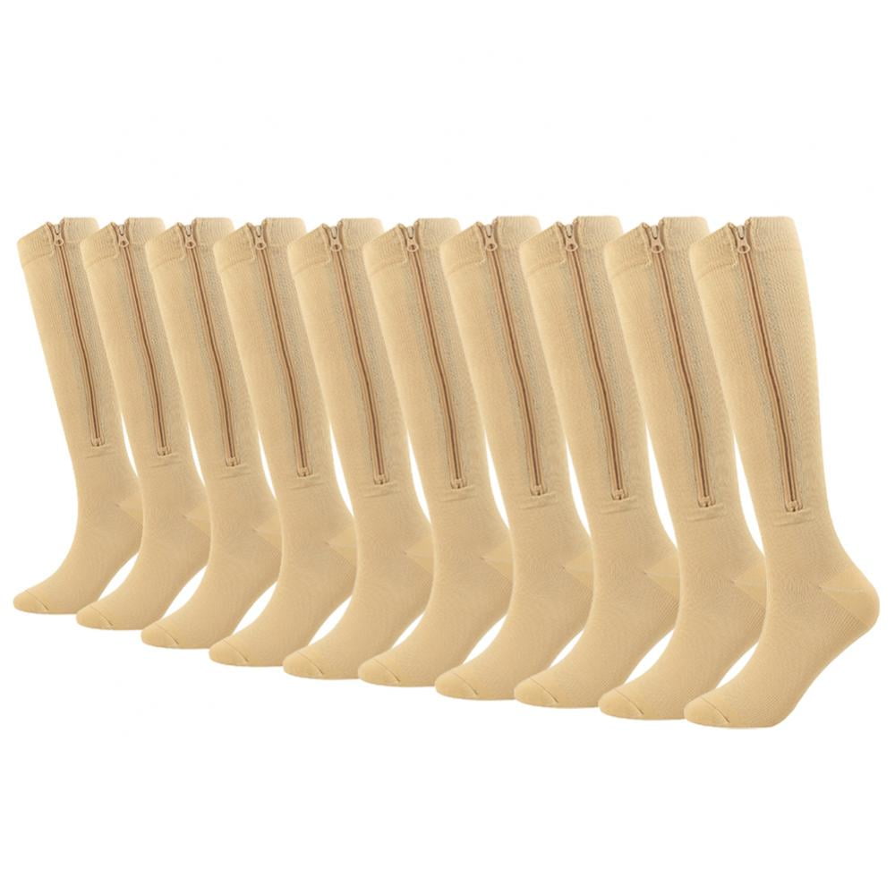 5 Pairs Zipper Compression Socks Thigh High 15-20 mmHg Compression ...