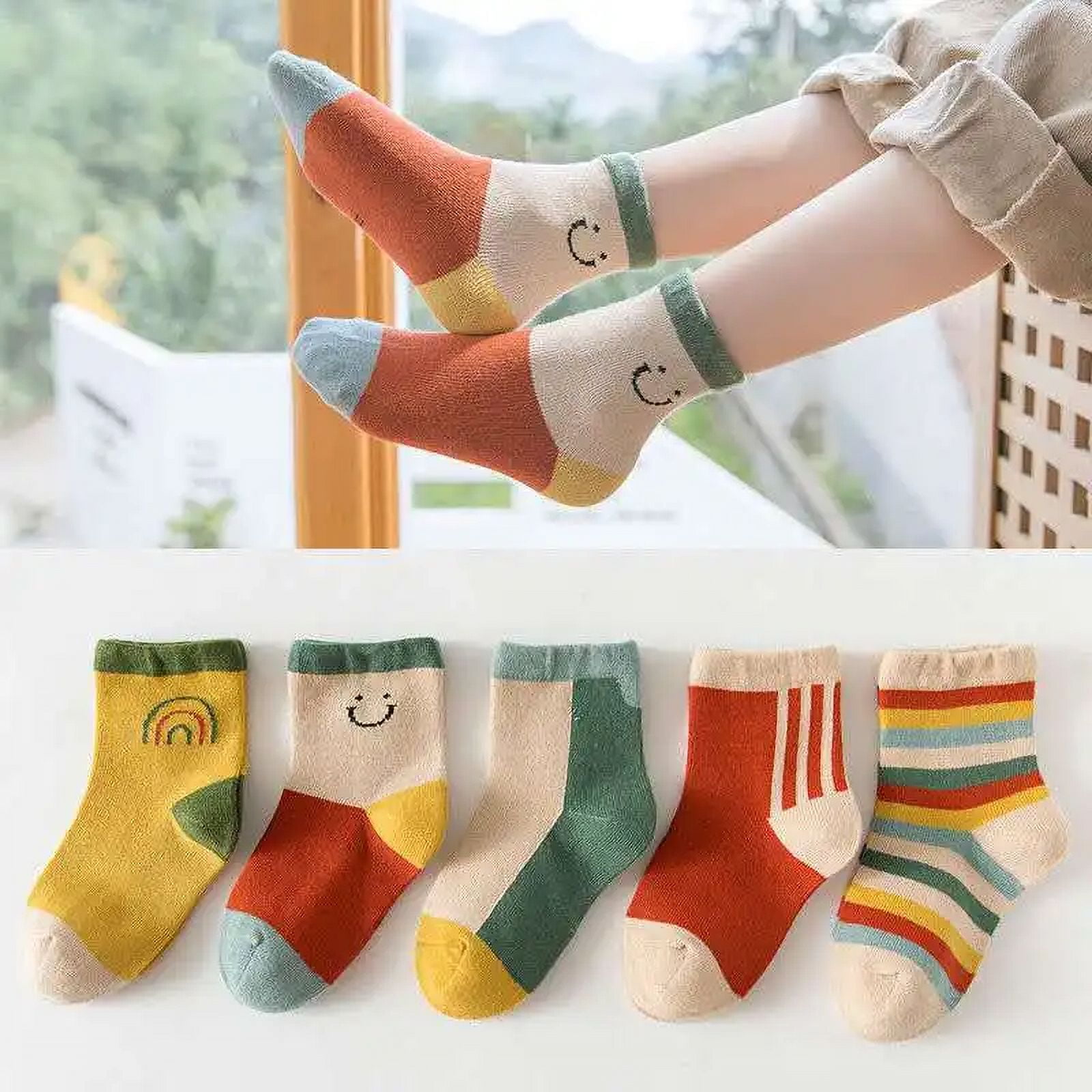 5 Pairs /lot Cute Baby Girls Socks Autumn Rainbow Stripes Cotton ...
