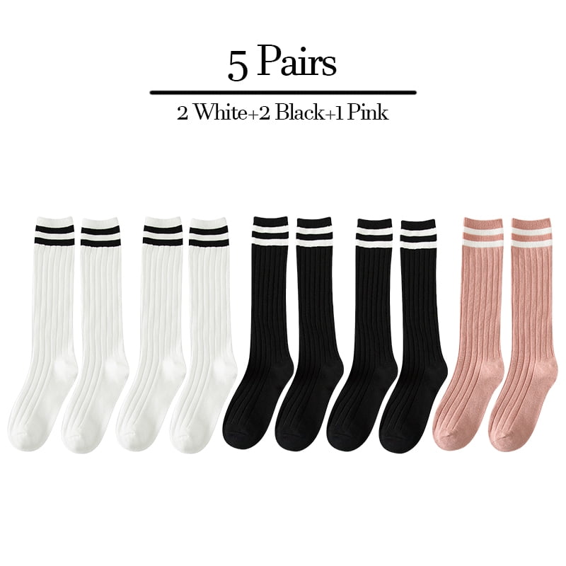 5 Pairs/lot Kids Knee High Long Socks Soft Cotton Black White Stripes ...