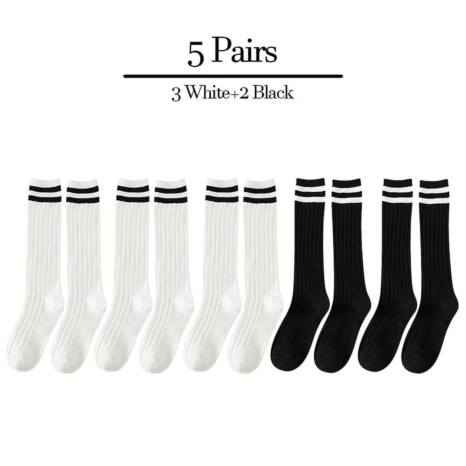 5 Pairs/lot Kids Knee High Long Socks Soft Cotton Black White Stripes ...