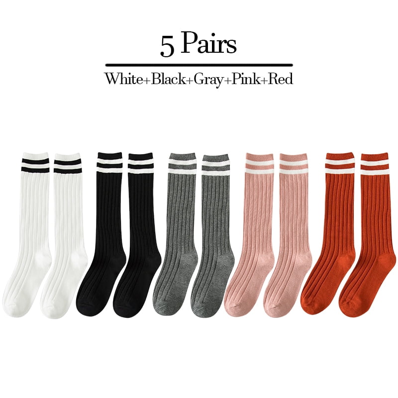 5 Pairs/lot Kids Knee High Long Socks Soft Cotton Black White Stripes ...