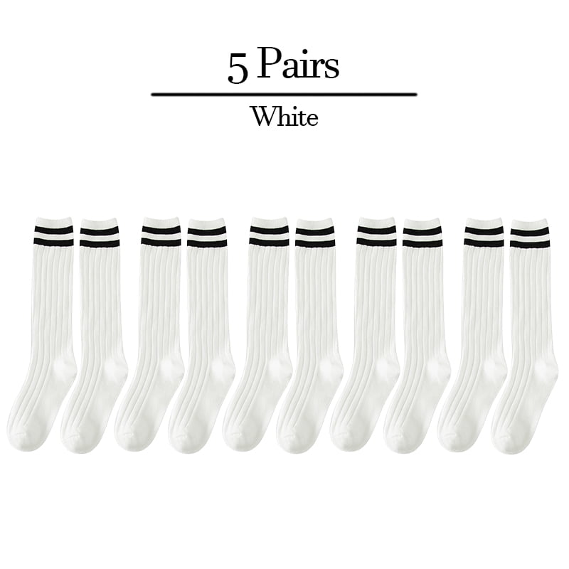 5 Pairs/lot Kids Knee High Long Socks Soft Cotton Black White Stripes ...