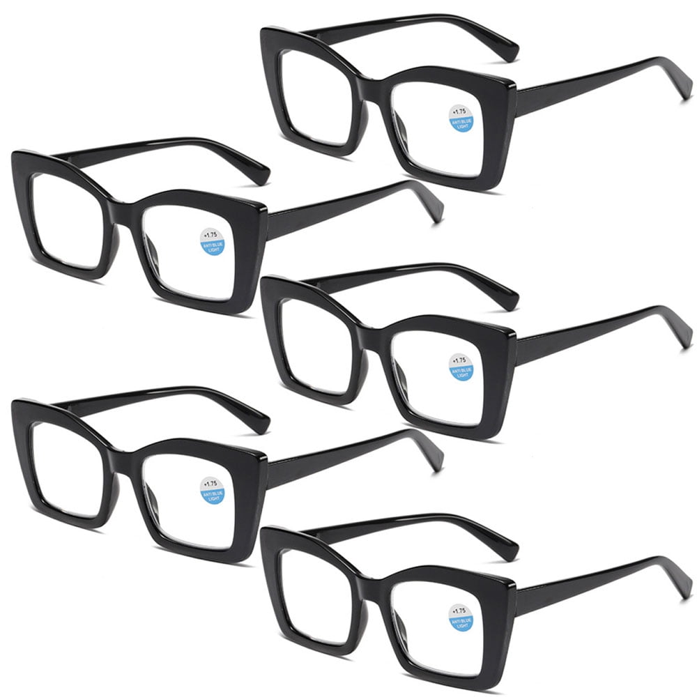 5 Pairs of Black Thick Oversize Square Reading Glasses 4.00 for Women ...
