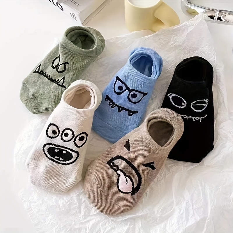 5 Pairs of Cartoon Monster Socks - Polyester and spandex blend, fun ...