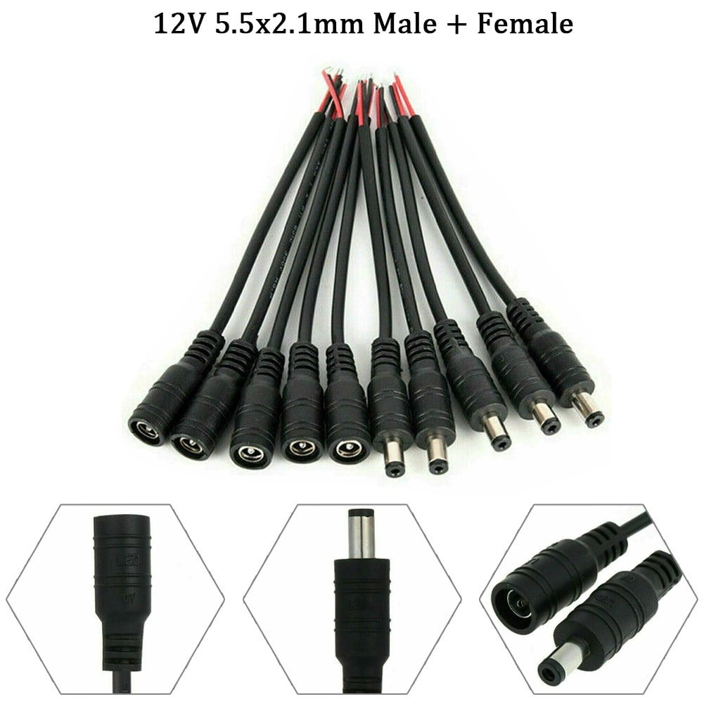 5 Pairs of Dc Power Cord 5.5*2.1 Led Male and Female Cable Connector ...