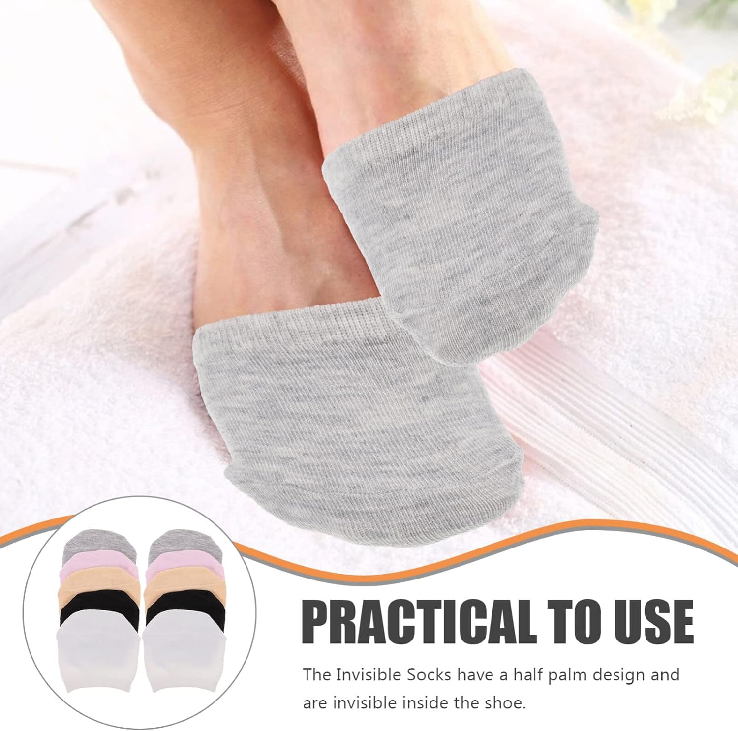 5 Pairs of Liner Half Sock Cotton Sock Hidden Toe Covers Sock for Women ...