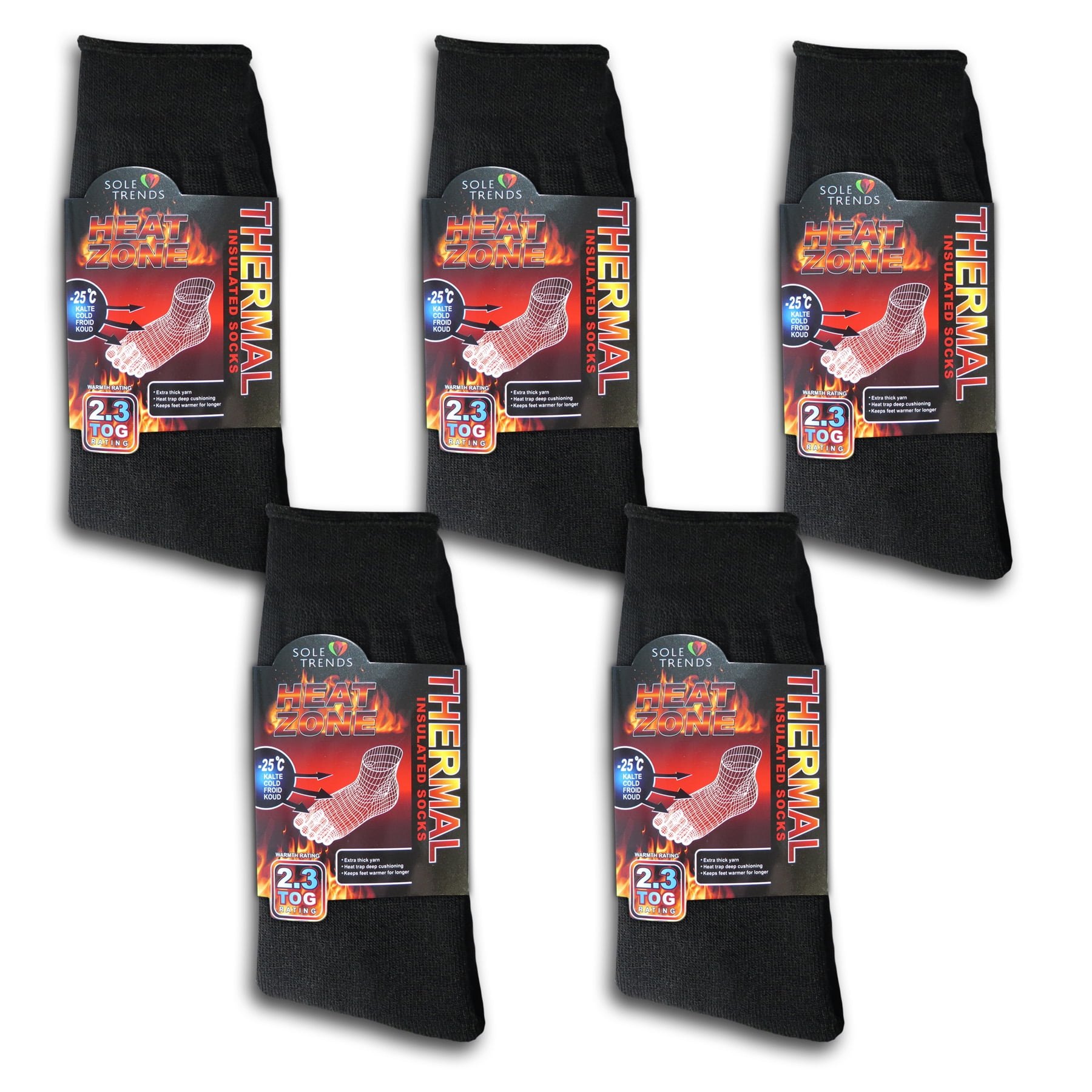 Heat Zone 5 Pairs Men's Thermal Insulated Winter Boot Socks, Cold ...