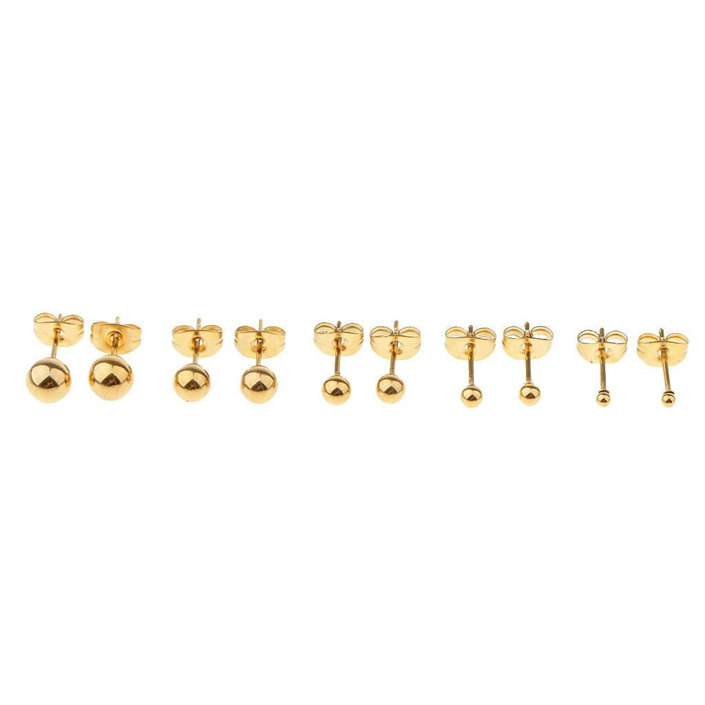 5 Pairs of Stainless Steel Ball Earrings with 2mm And 6mm Balls - Gold ...