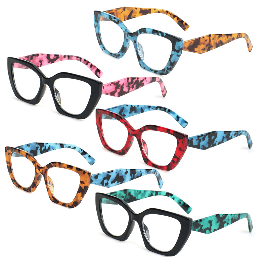 5 Pairs of Thick Cat Eye Reading Glasses Fashionable Oversized ...