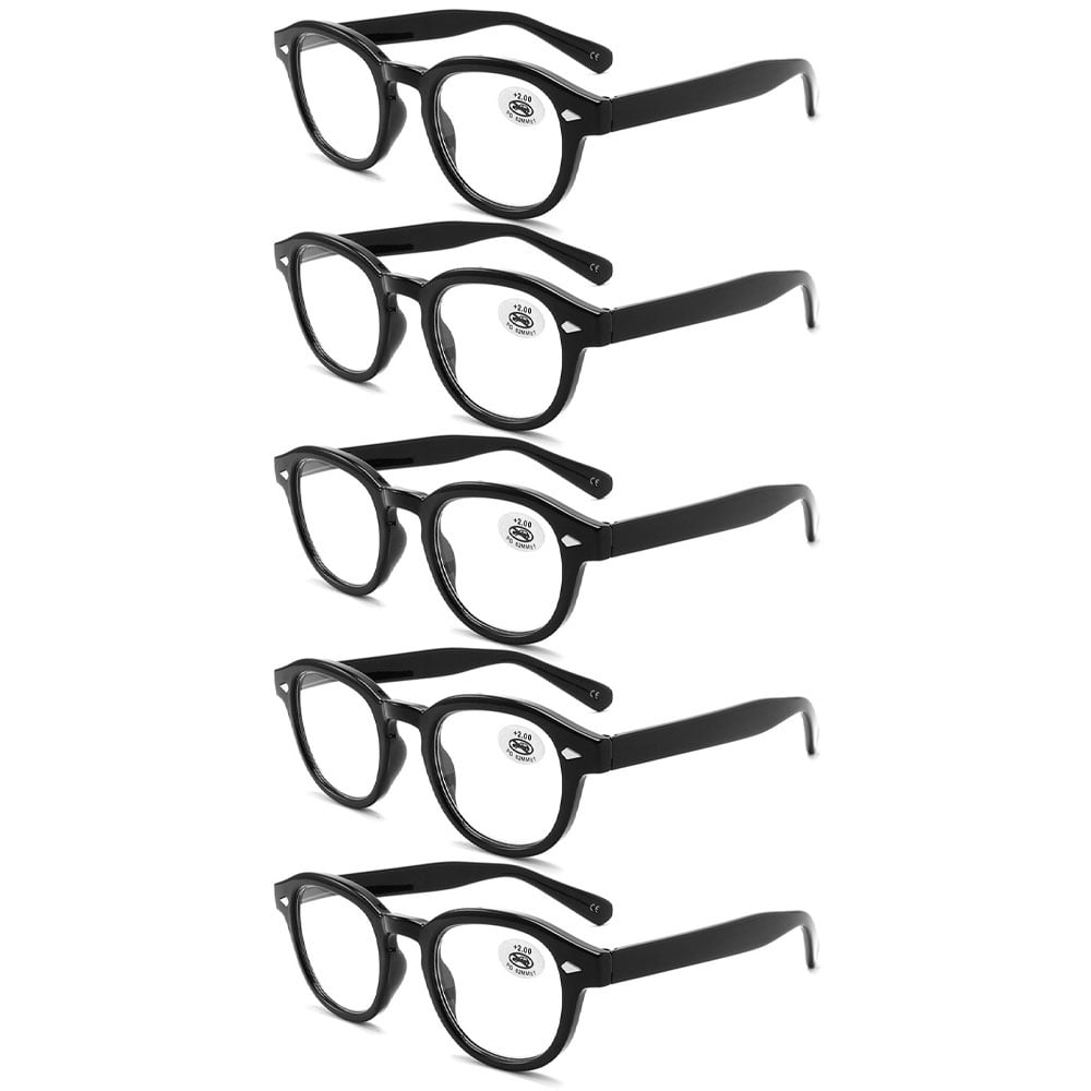 5 Pairs of Thick Square Plastic Reading Glasses, Spring Hinge Black ...
