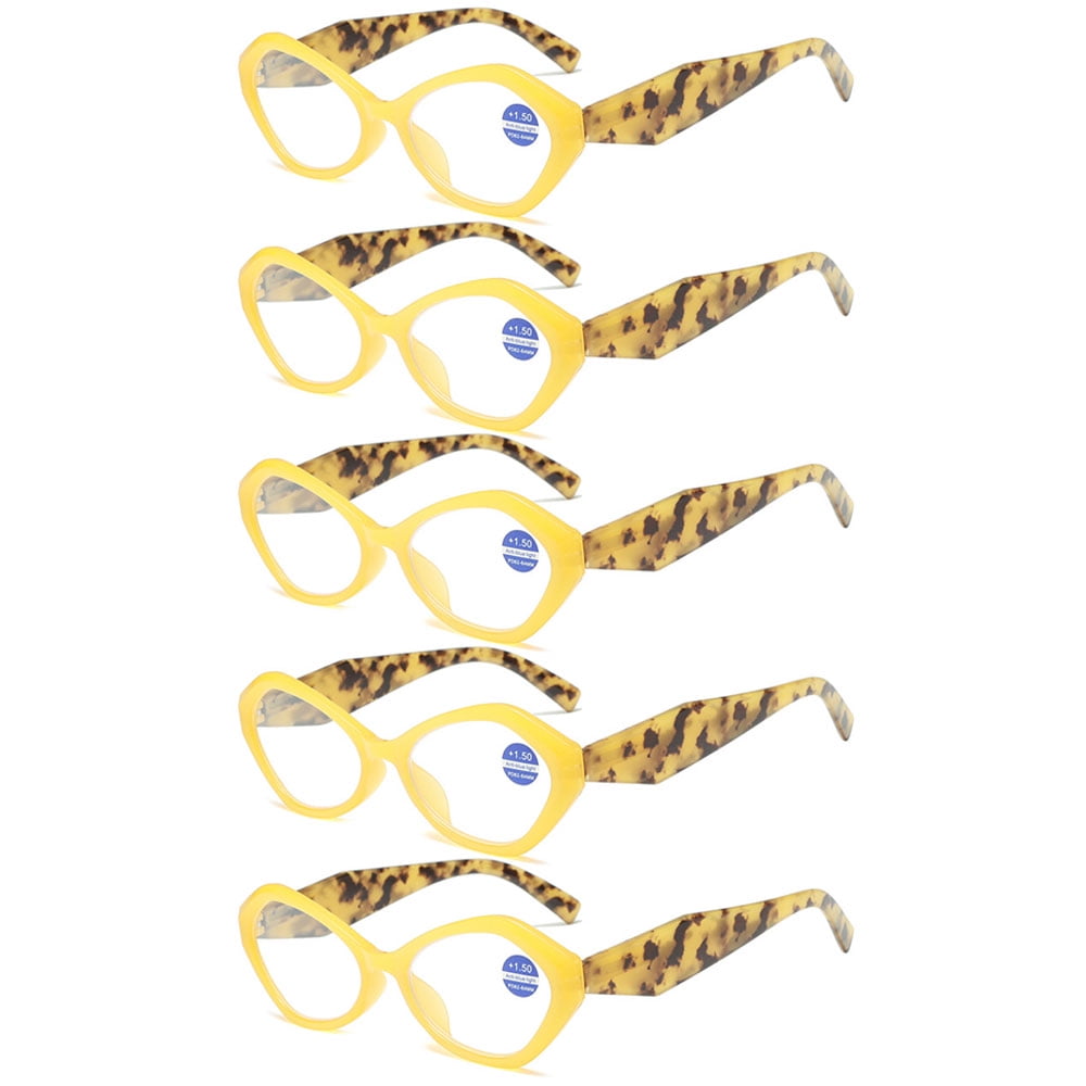 5 Pairs of Women Small Egg Designer Reading Glasses 1.00 Yellow Spring ...