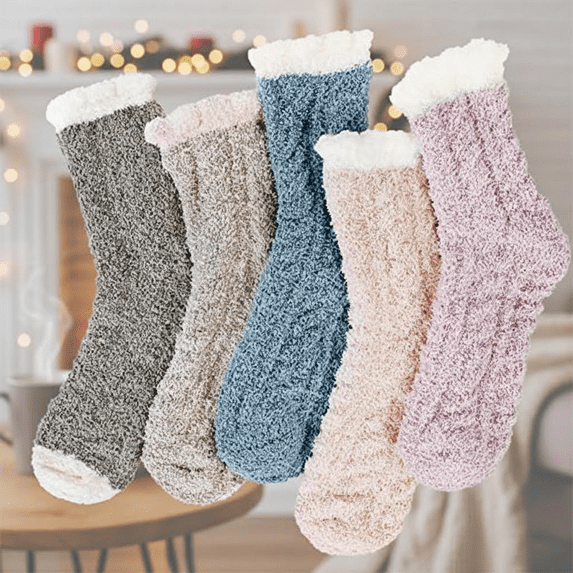 5 Pairs of Women's Winter Fuzzy Socks, Ultra Soft Cozy Fluffy Slipper ...