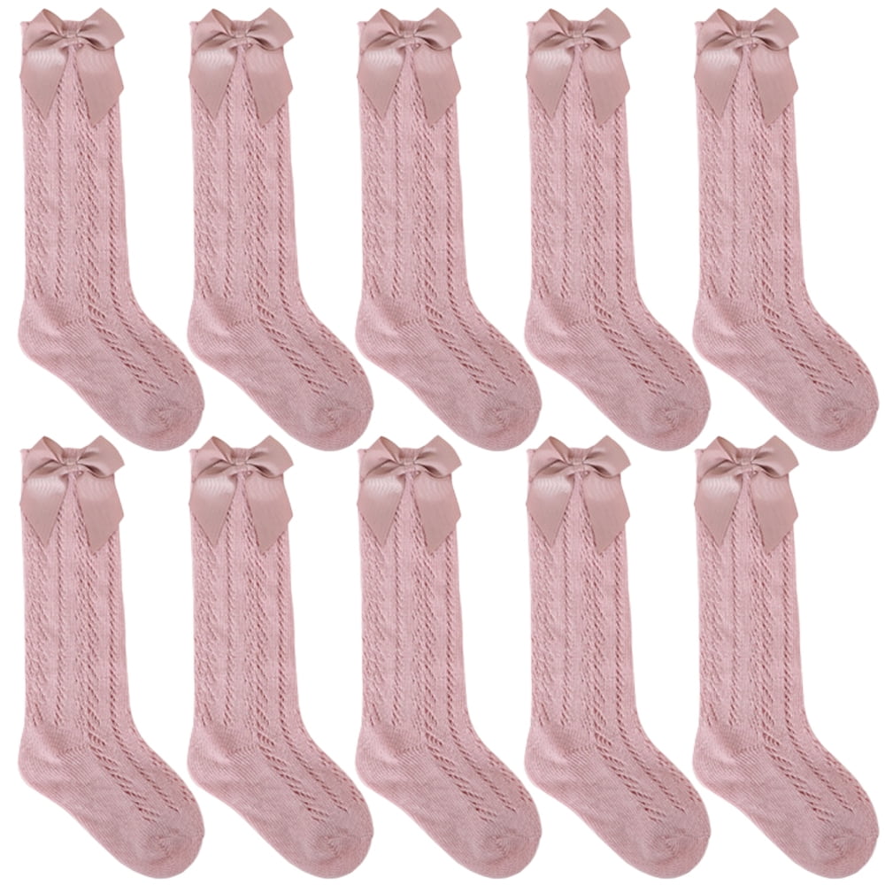 5 Pairs of baby knee-high stockings with bow cotton tube uniform ...