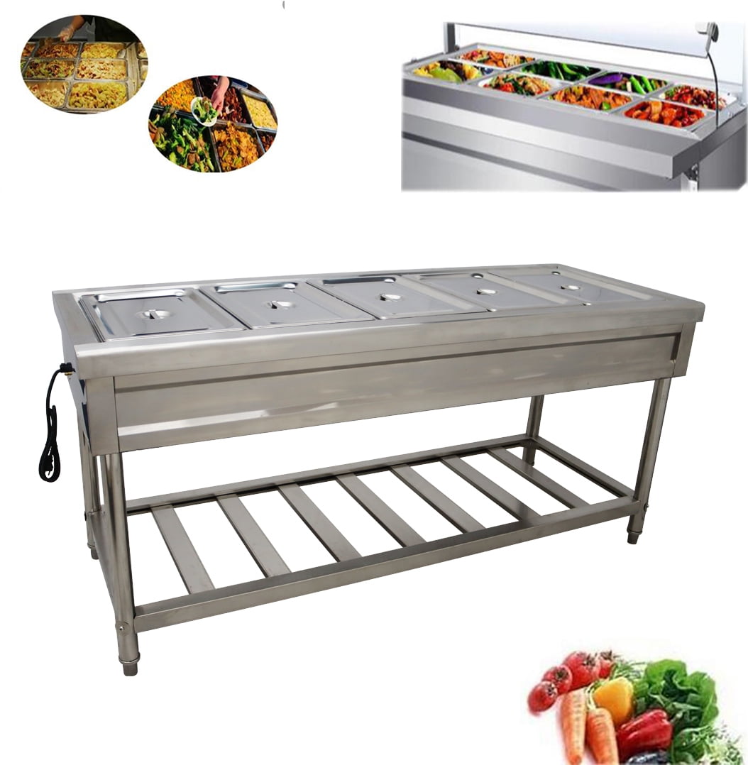 5-Pan Food Warmer 72" Bain Marie Buffet Table Electric Steam Heater ...