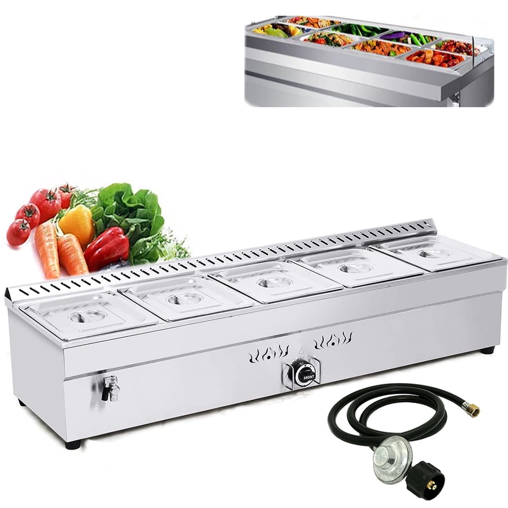 5-Pan LP Gas Food Warmer Commercial Canteen Buffet Steam Heater ...