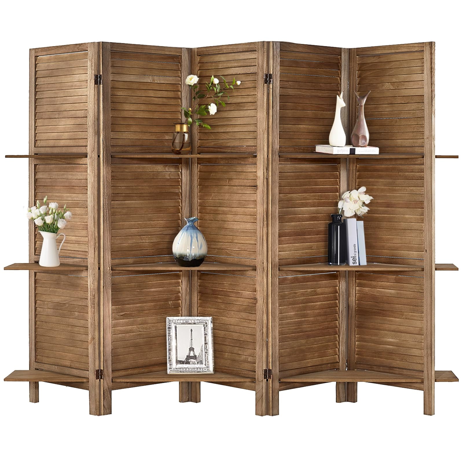 5 Panel 5.6 Ft Tall Partition Wood Room Divider, Wood Folding Room ...